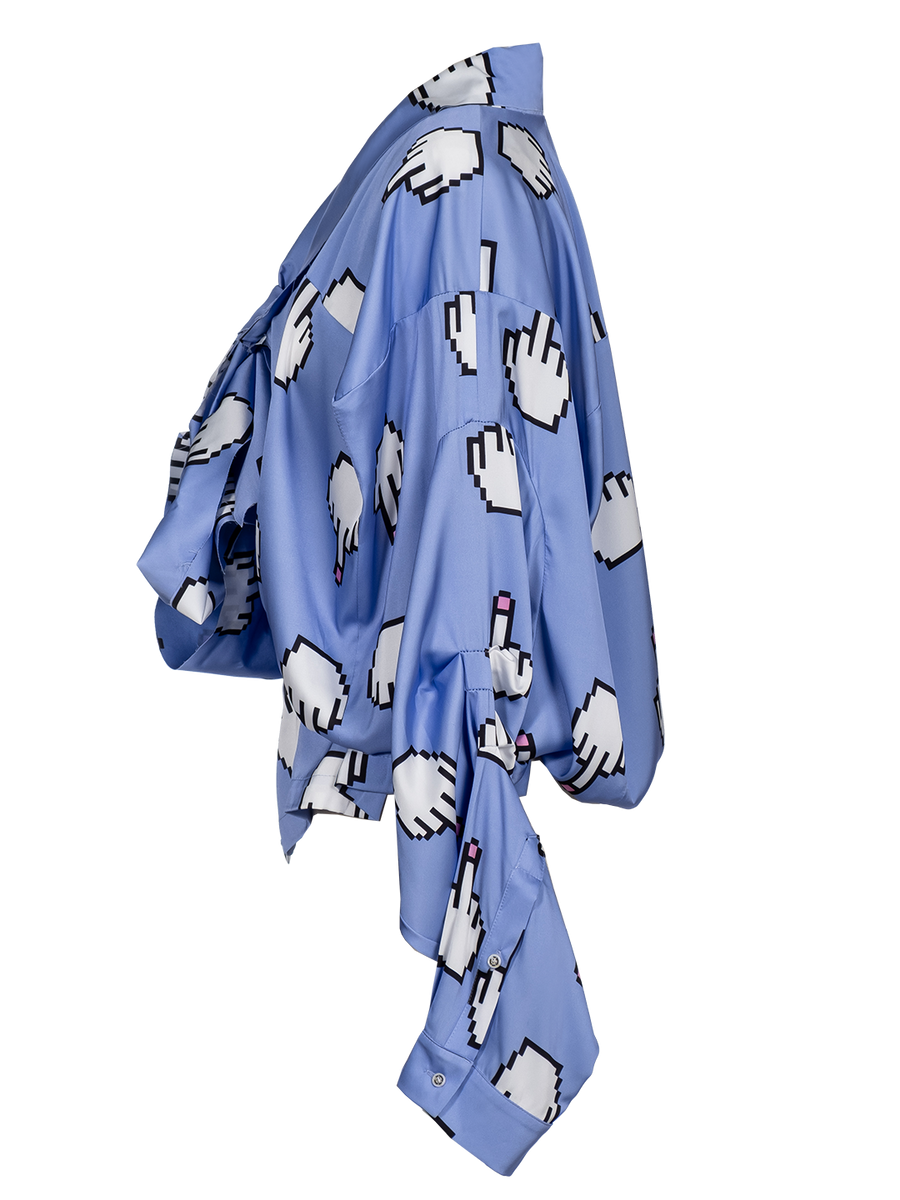 Pixel Middle Finger-print Box Shirt With Scarf – NATASHA ZINKO