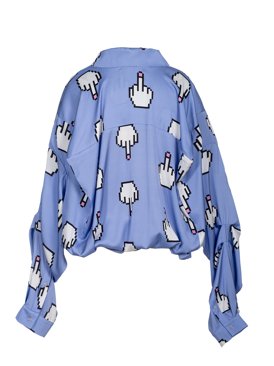 Pixel Middle Finger-print Box Shirt With Scarf – NATASHA ZINKO